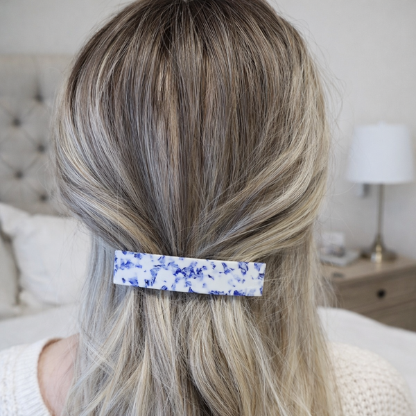 Blue Marble Acrylic Hair Barrette – French Clip for Thick or Medium Ha ...