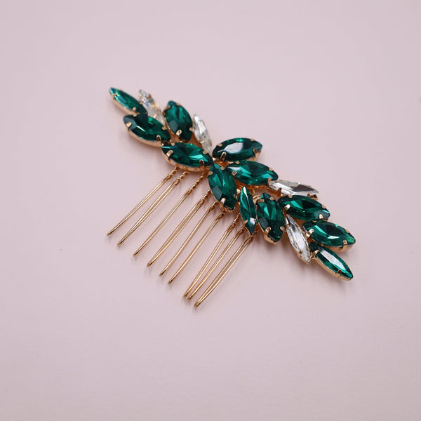 Emerald Green Side Decorative Rhinestone Hair Comb | Symila Fashion